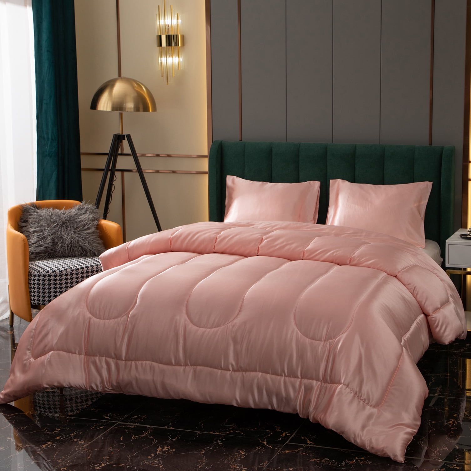 Move Over King Size Silky Satin Pink Comforter Set for Girls with ...