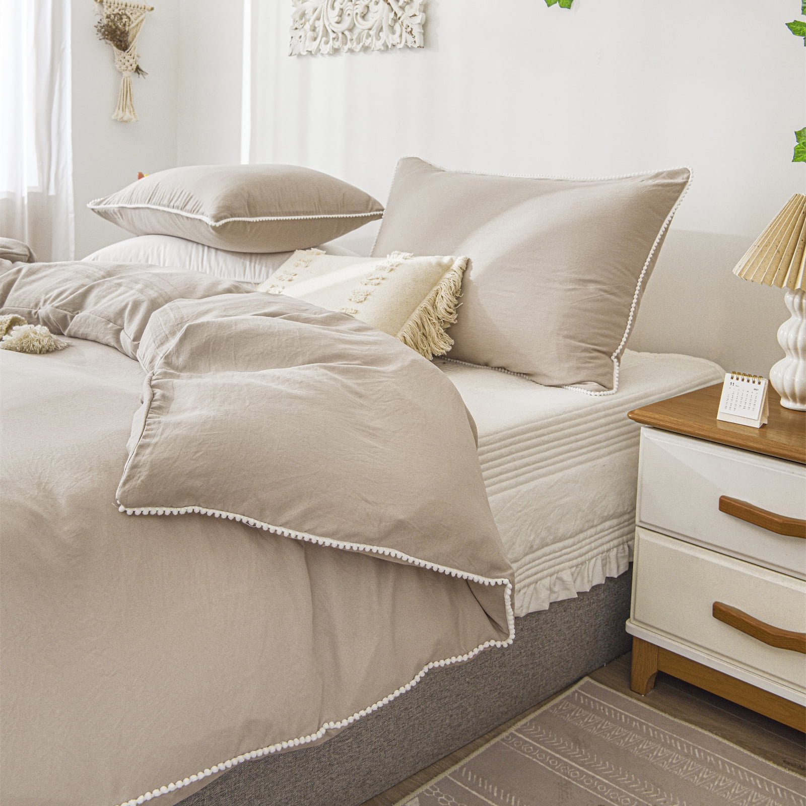 Move Over Taupe Bedding Sets King Boho Duvet Cover Set Mini Fringe ...