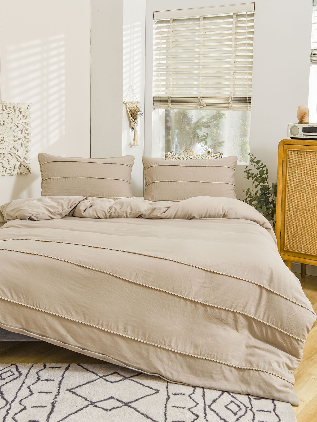 Move Over Taupe Bedding Sets Mini Camel Pom Poms Pattern Soft Washed ...