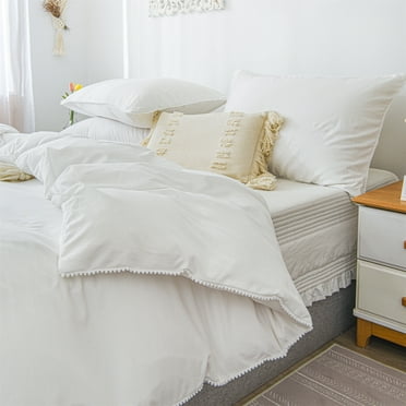 Move Over Beige Grey Yellow Bedding Sets Twin Reversible Pom Poms Duvet ...