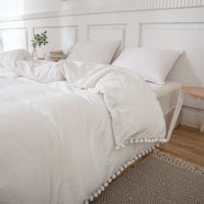 Move Over Light Grey Pom Poms Bedding Set King 100% Washed Microfiber ...