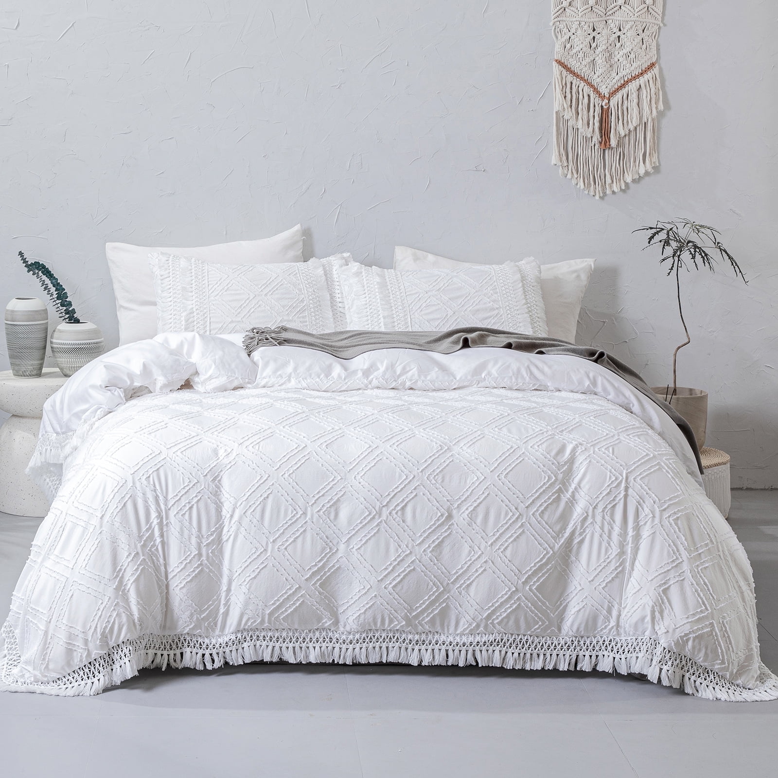 Move Over White Tufted Comforter Set Queen Boho Bedding Sets Lattice ...