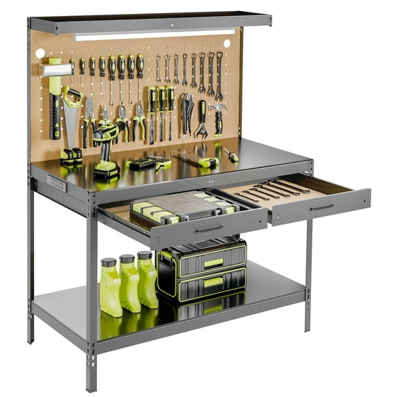 MoveCatcher Heavy Duty Workbench with Pegboard & LED Lights, 600LBS ...