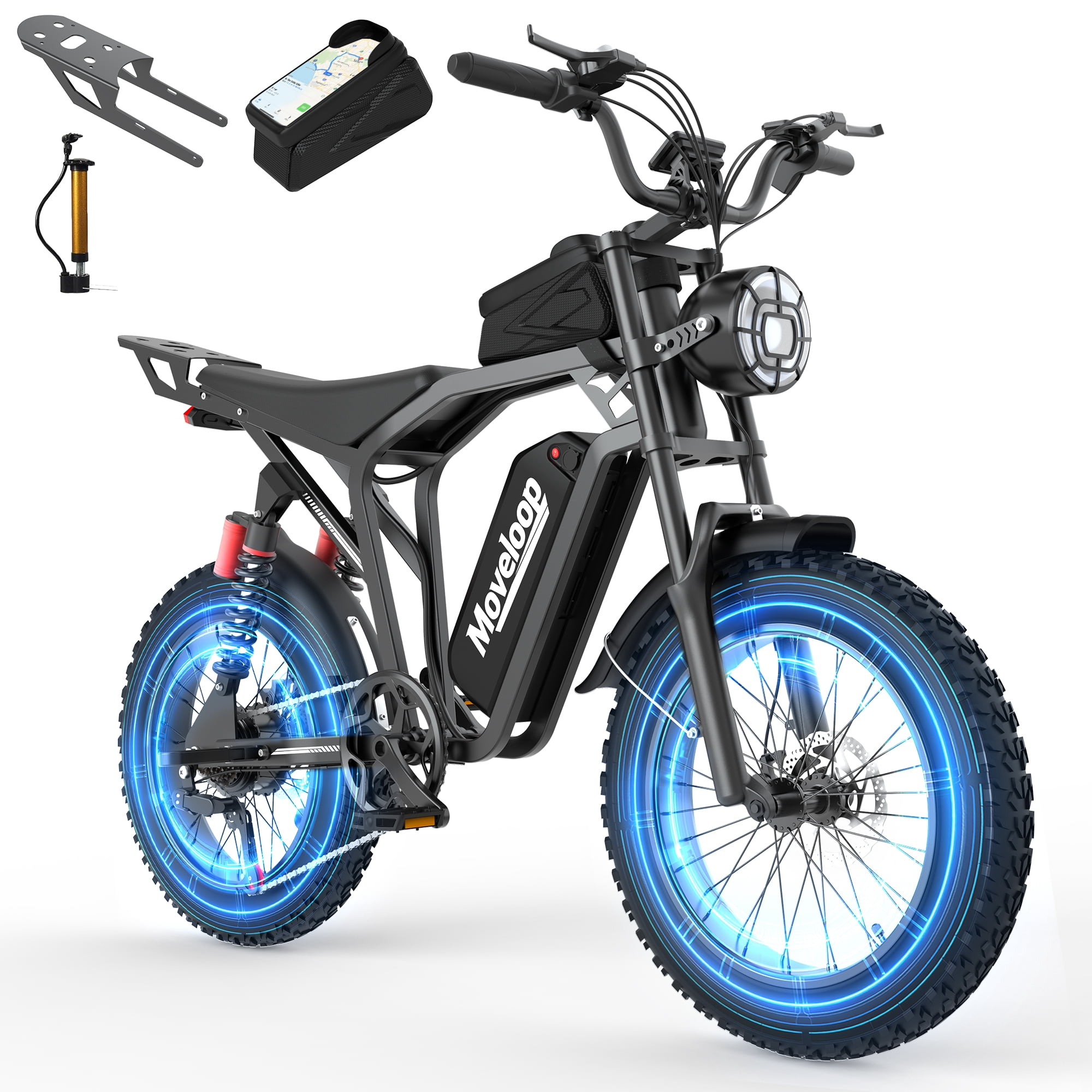 Moveloop 1500W Peak Electric Bikes for Adults, 20" Fat Tire Ebike ...