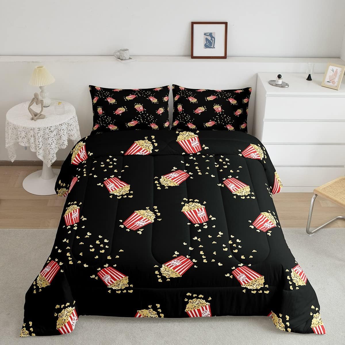 Movie Comforter Set Popcorn Movie Bedding Set Retro Cinema Red Black ...