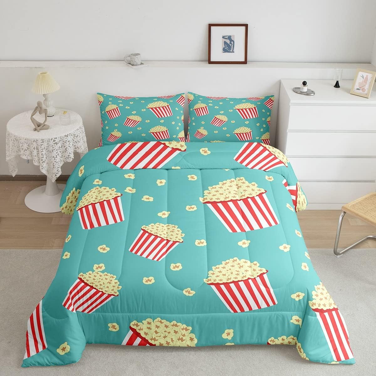 Movie Comforter Set Popcorn Movie Bedding Set Retro Cinema Red Black ...