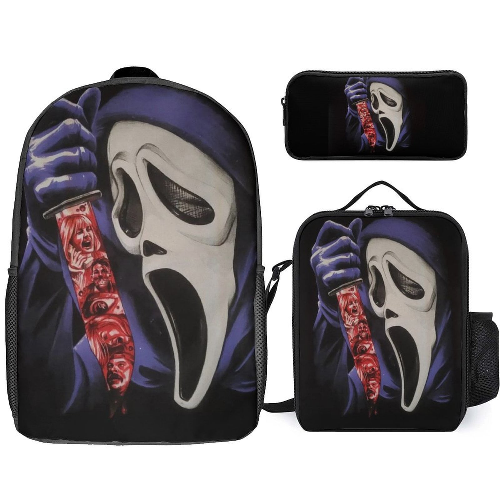 Movie Ghostface Scream Horror Backpack With Lunch Bag Pencil Case Set ...