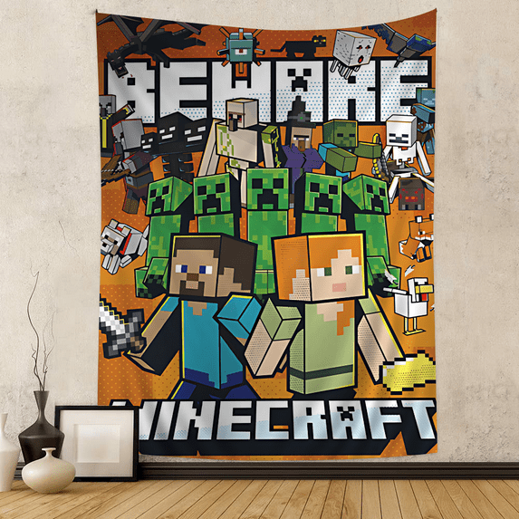 Movie M-Minecraft Cartoon Tapestry Hippie Flower Wall Carpets Dorm ...