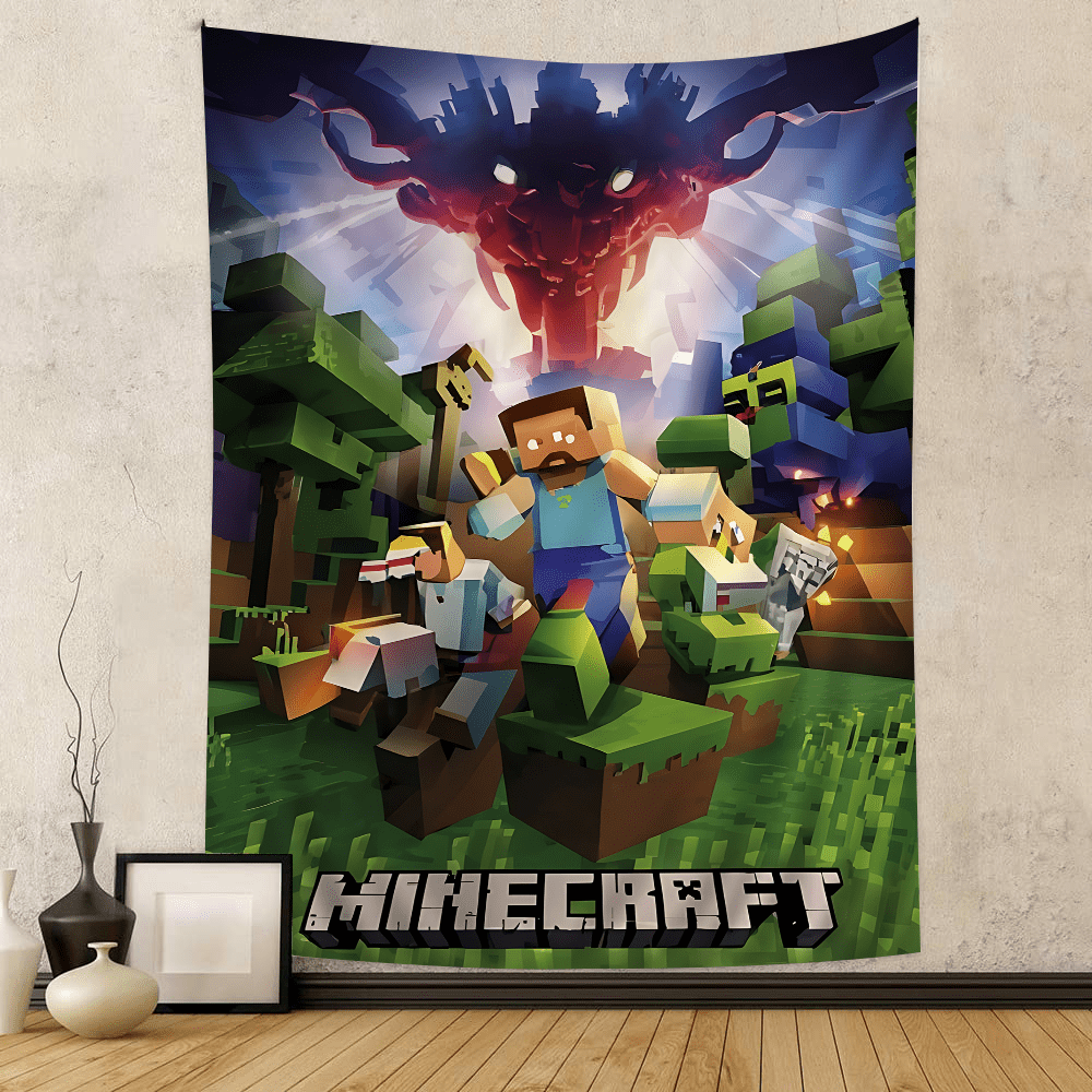 Movie M-Minecraft Cartoon Tapestry Hippie Flower Wall Carpets Dorm ...
