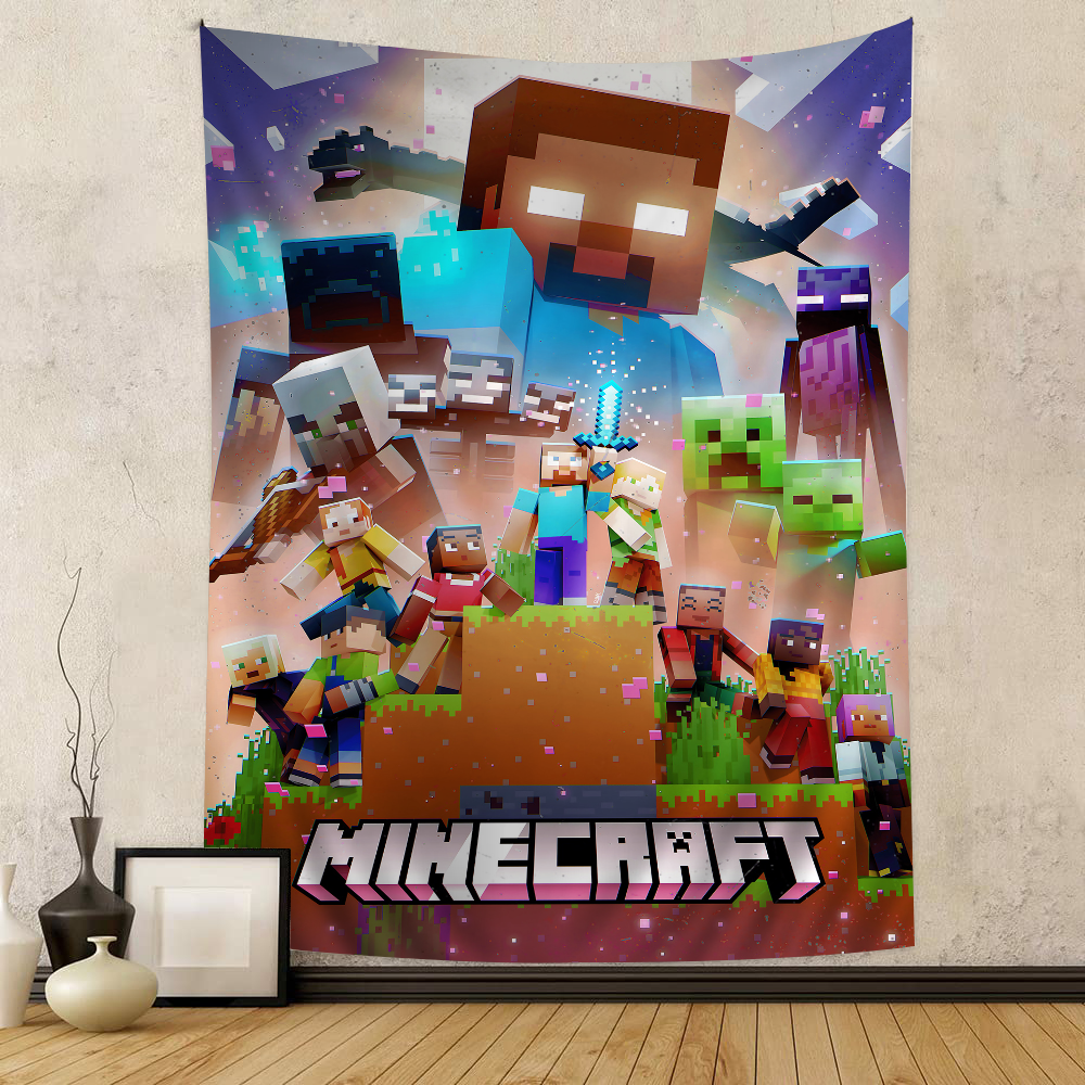 Movie M-Minecraft Cartoon Tapestry Hippie Flower Wall Carpets Dorm ...