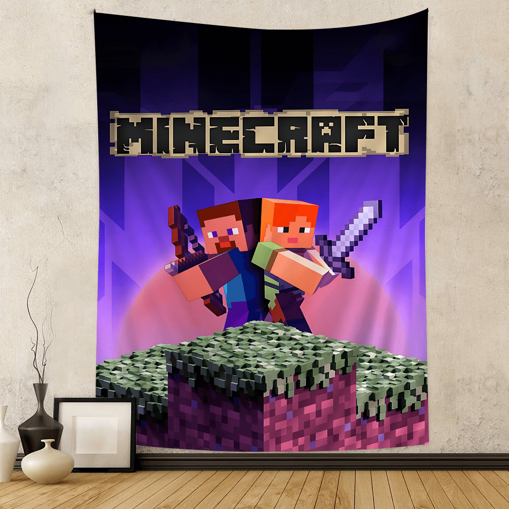 Movie M-Minecraft Cartoon Tapestry Hippie Flower Wall Carpets Dorm ...