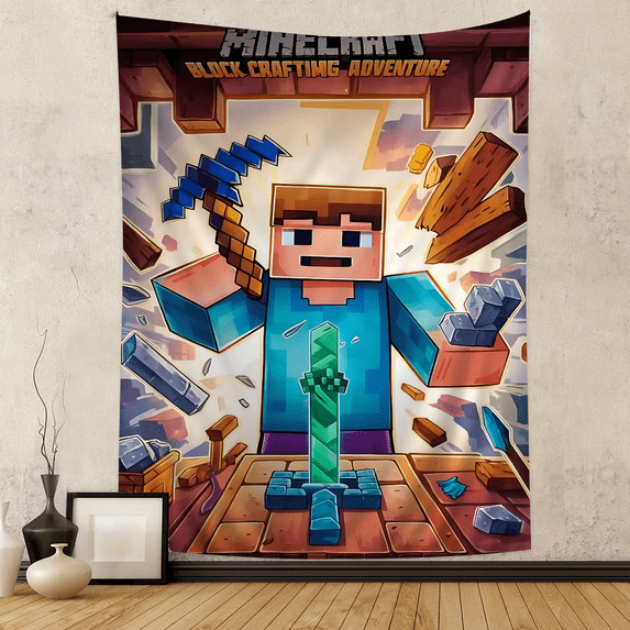 Movie M-Minecraft Cartoon Tapestry Hippie Flower Wall Carpets Dorm ...