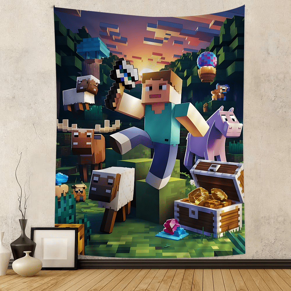 Movie M-Minecraft Cartoon Tapestry Hippie Flower Wall Carpets Dorm ...