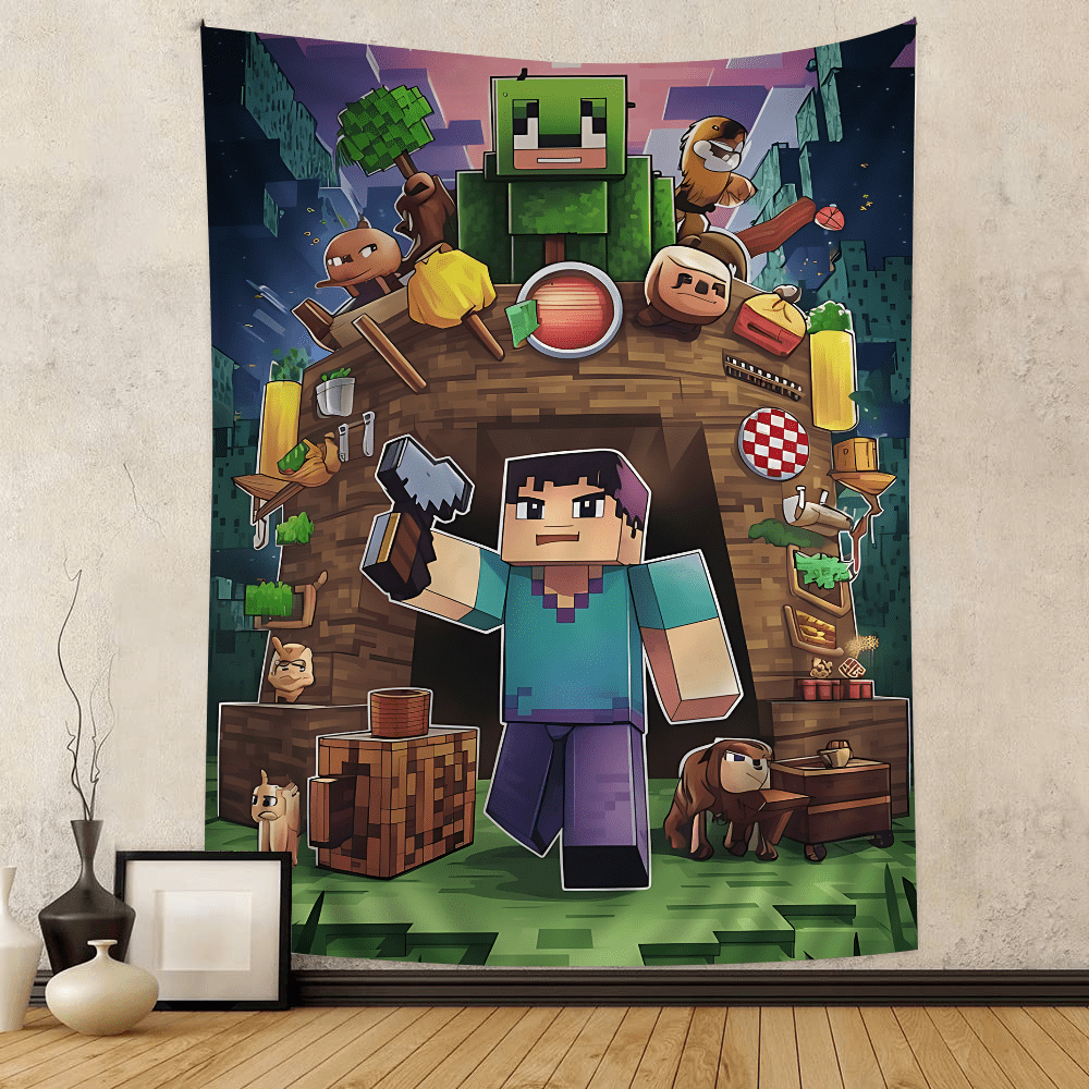 Movie M-Minecraft Cartoon Tapestry Hippie Flower Wall Carpets Dorm ...