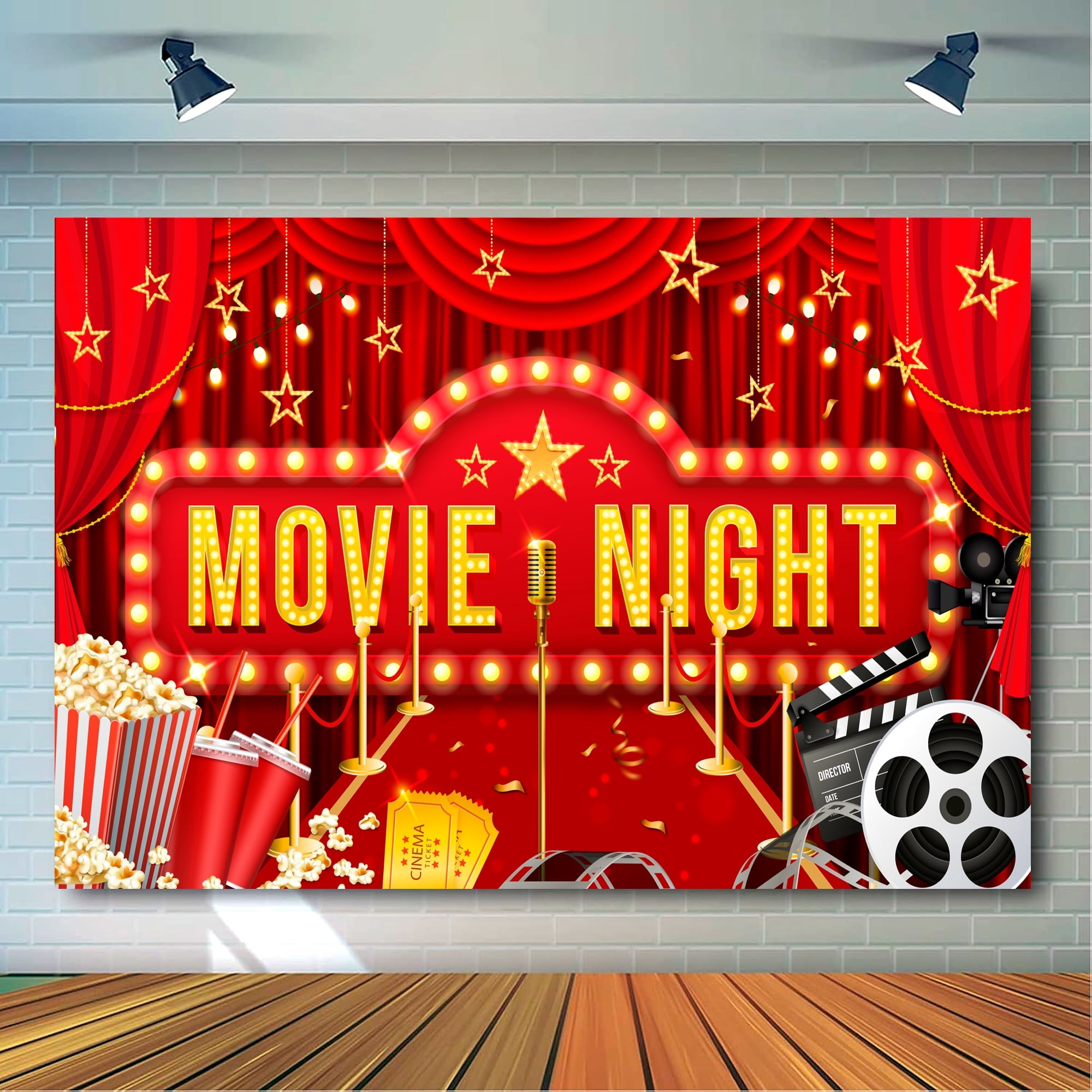 Movie Night Backdrop, 70.8''x43.3'' Movie Night Birthday Party Backdrop ...