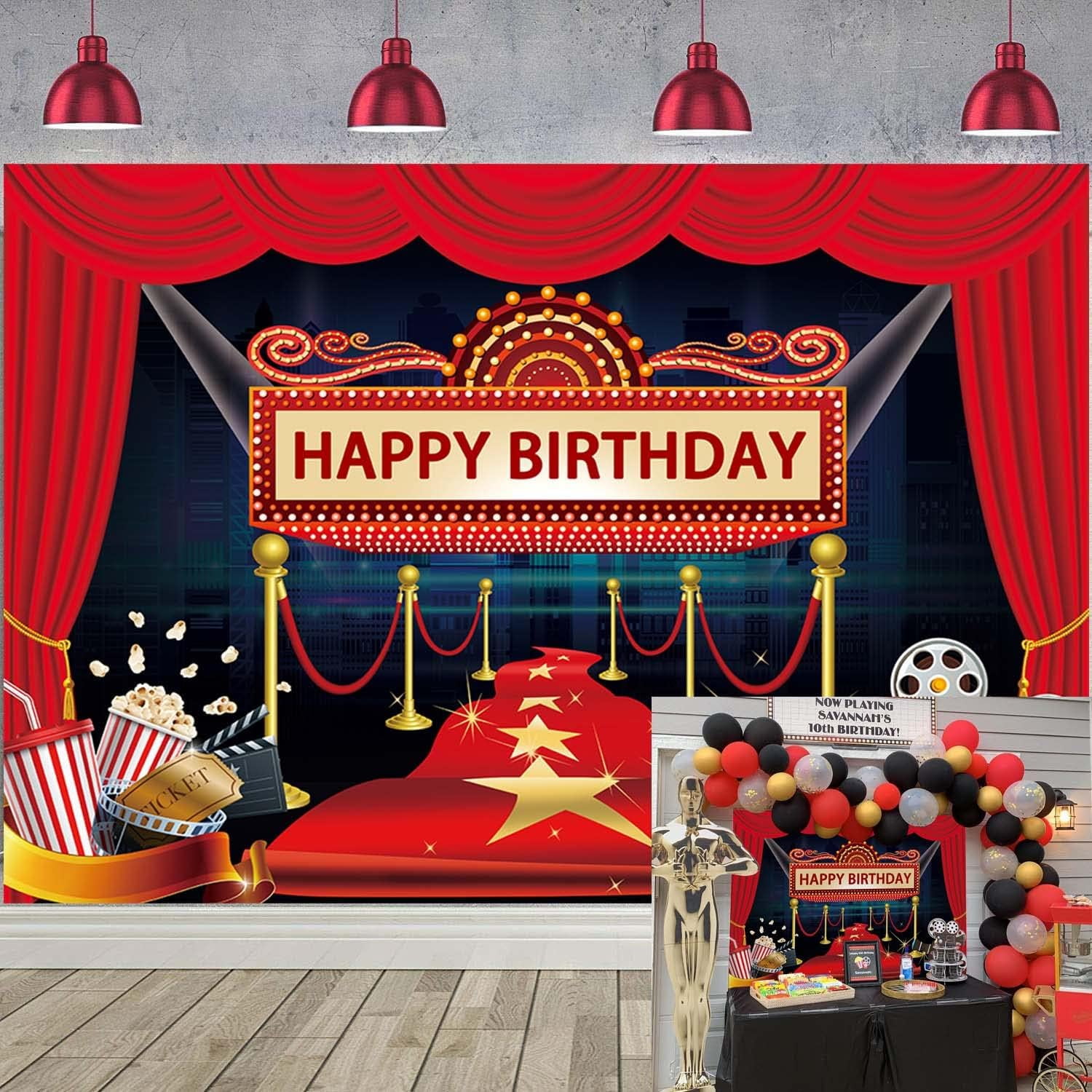 Movie Night Birthday Backdrop Movie Theme Photography Backdrop Red ...