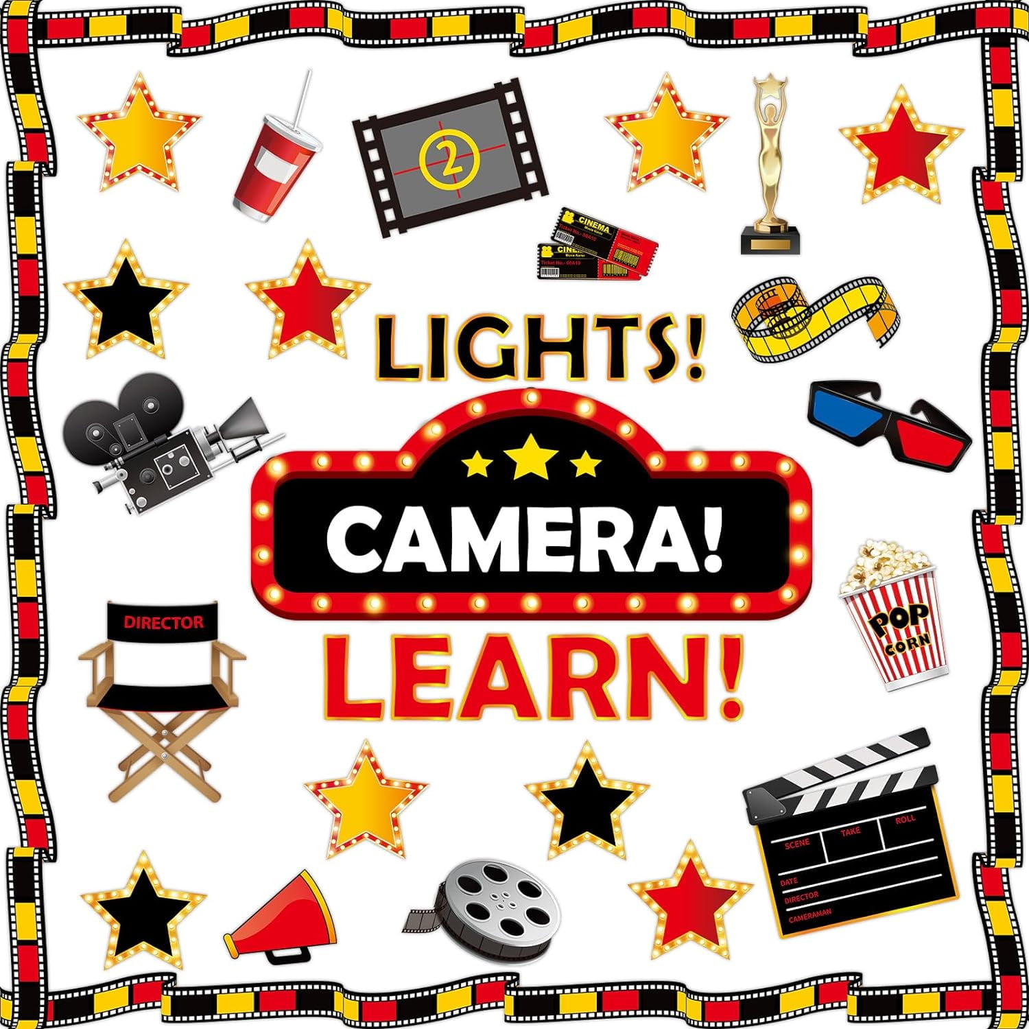 Movie Night Bulletin Board Classroom Decoration Set Motivational Movie ...