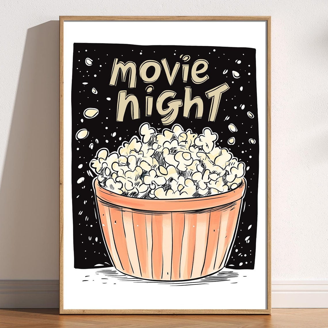 Movie Night Doodle Popcorn Wall Art Print, Movie Night Popcorn Poster ...
