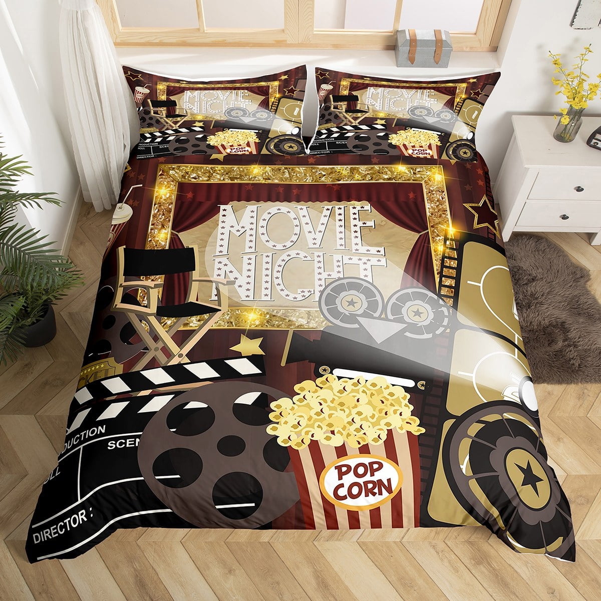 Movie Night Duvet Cover Full Size Family Vintage Cinema Style Bedding ...