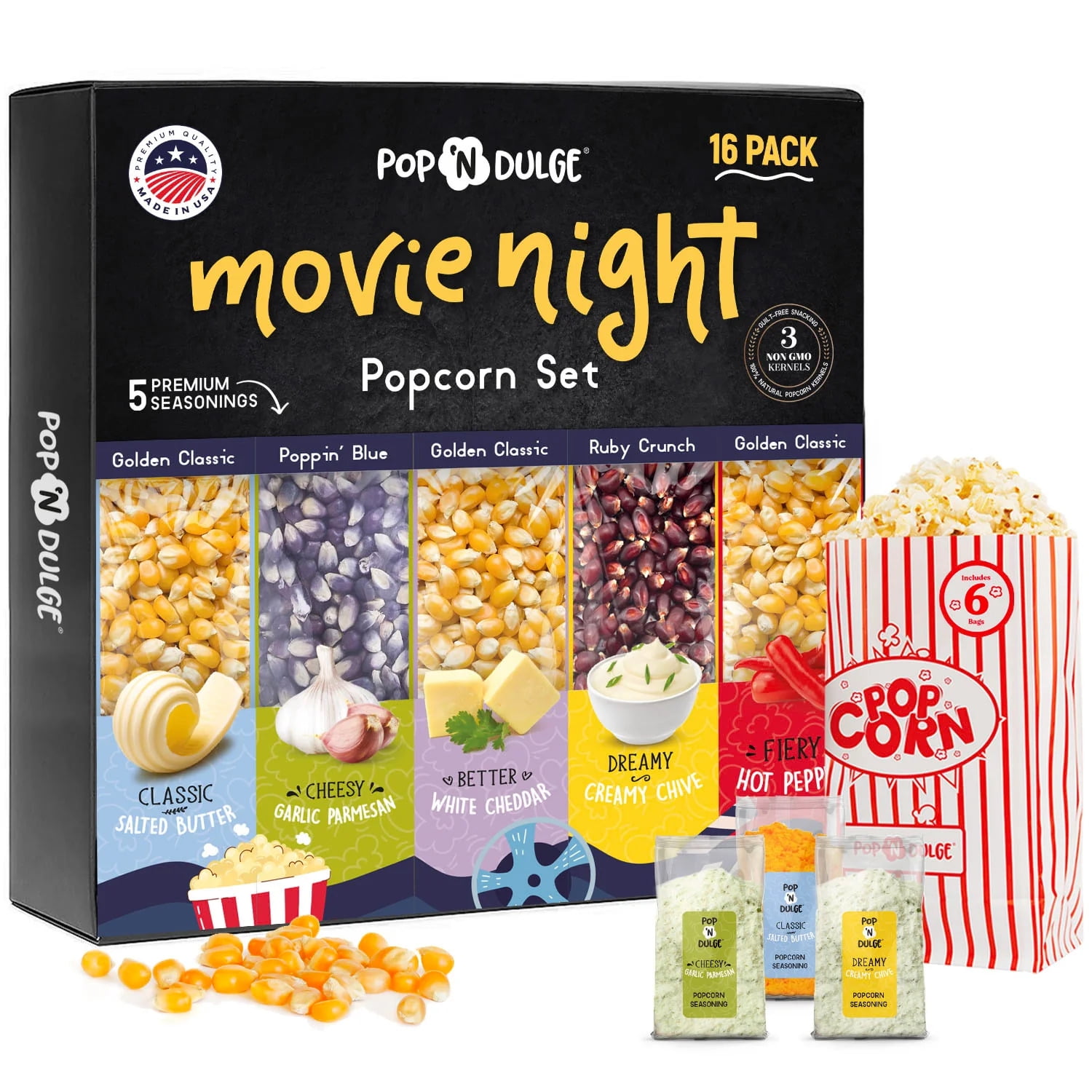 Pop ‘n Dulge Gourmet Popcorn Kit: Movie Night Gift Set for Home Theater ...