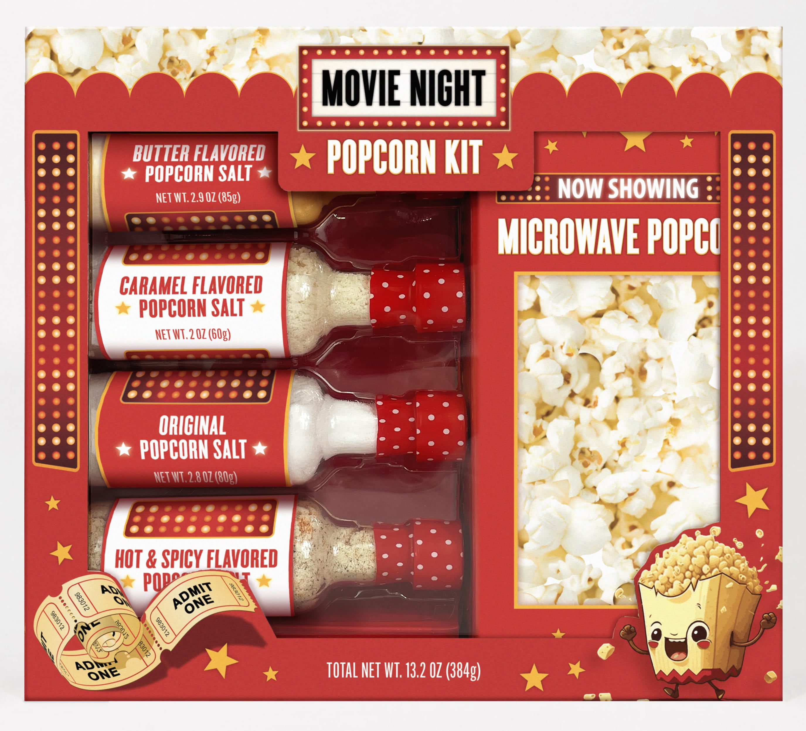 Movie Night Popcorn and Salts Kit Gift with Microwave Popcorn and Four ...
