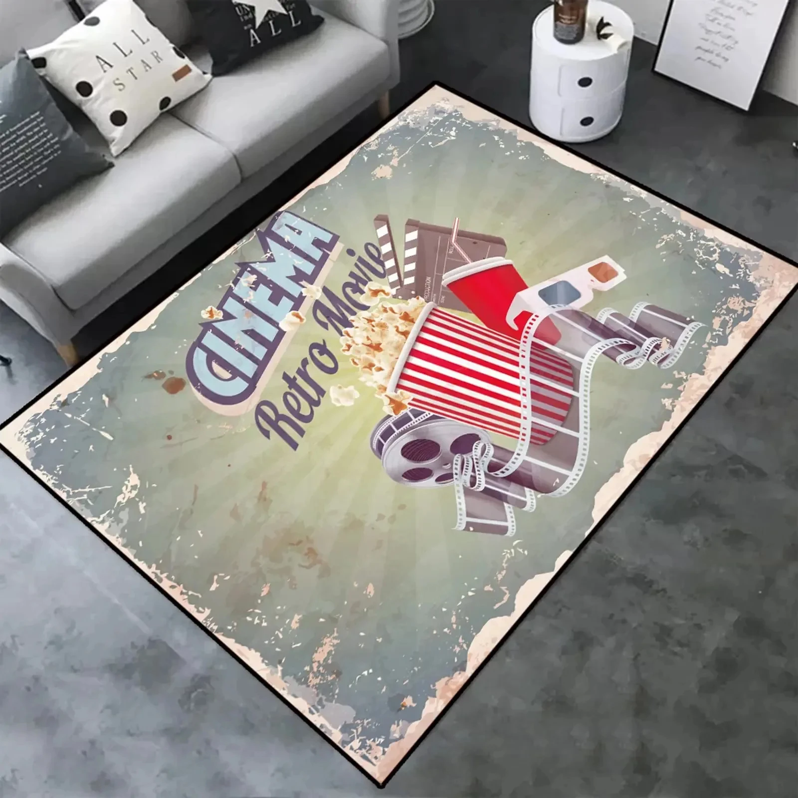 Movie Night Home Theater Floor Mat Non-Slip Retro Cinema Sign Carpet ...