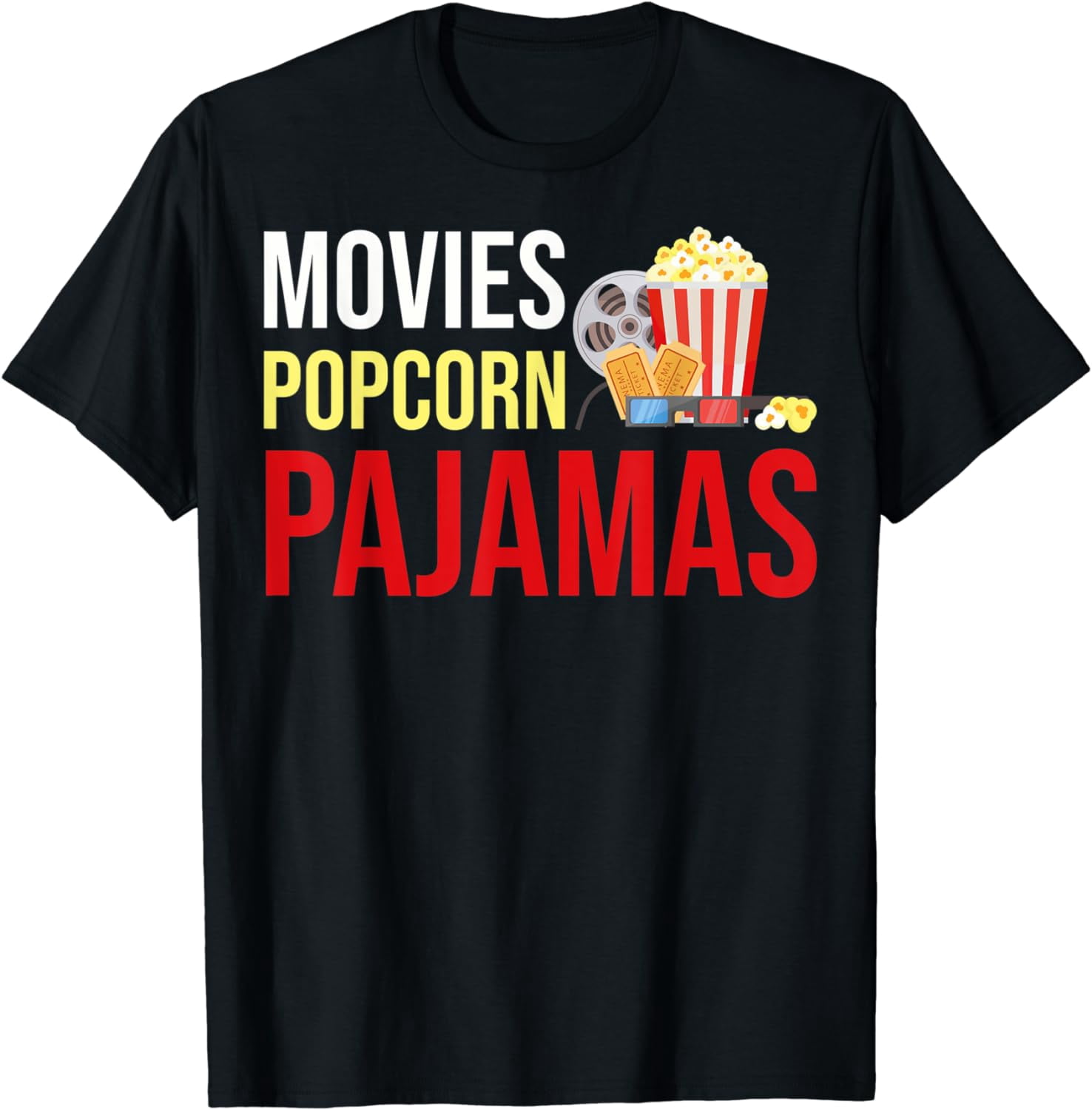 Movie Night Movies Popcorn Pajamas Movie Pajama Party Cotton T-Shirt ...