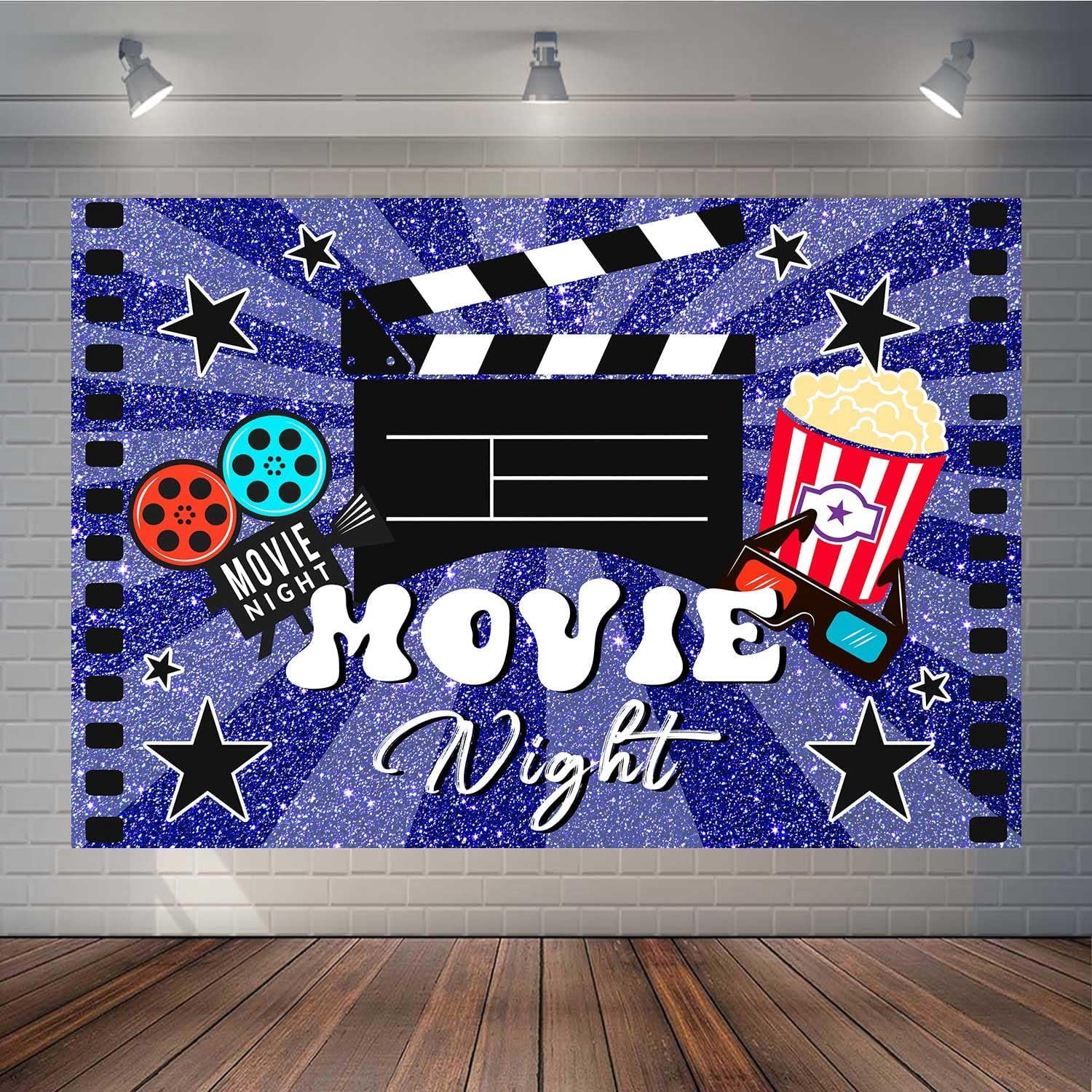 Movie Night Photo Backdrop Lights Camera Action Popcorn Banner ...