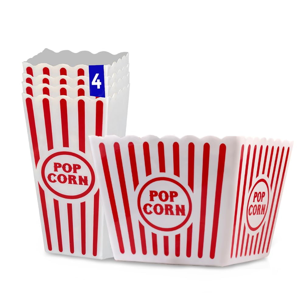 Movie Night Popcorn Containers - Red & White Striped Reusable Plastic ...