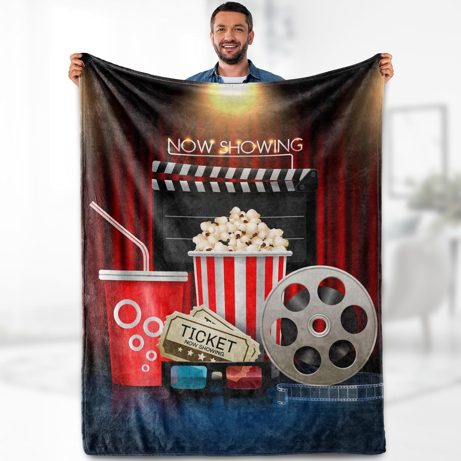 Movie Night Popcorn Gifts Blanket - Retro Movie Theater Reel Theme ...