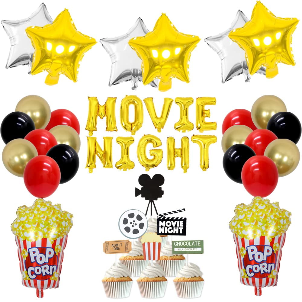 Movie Night Theme Balloons - Premium Party Decorations with Popcorn and ...