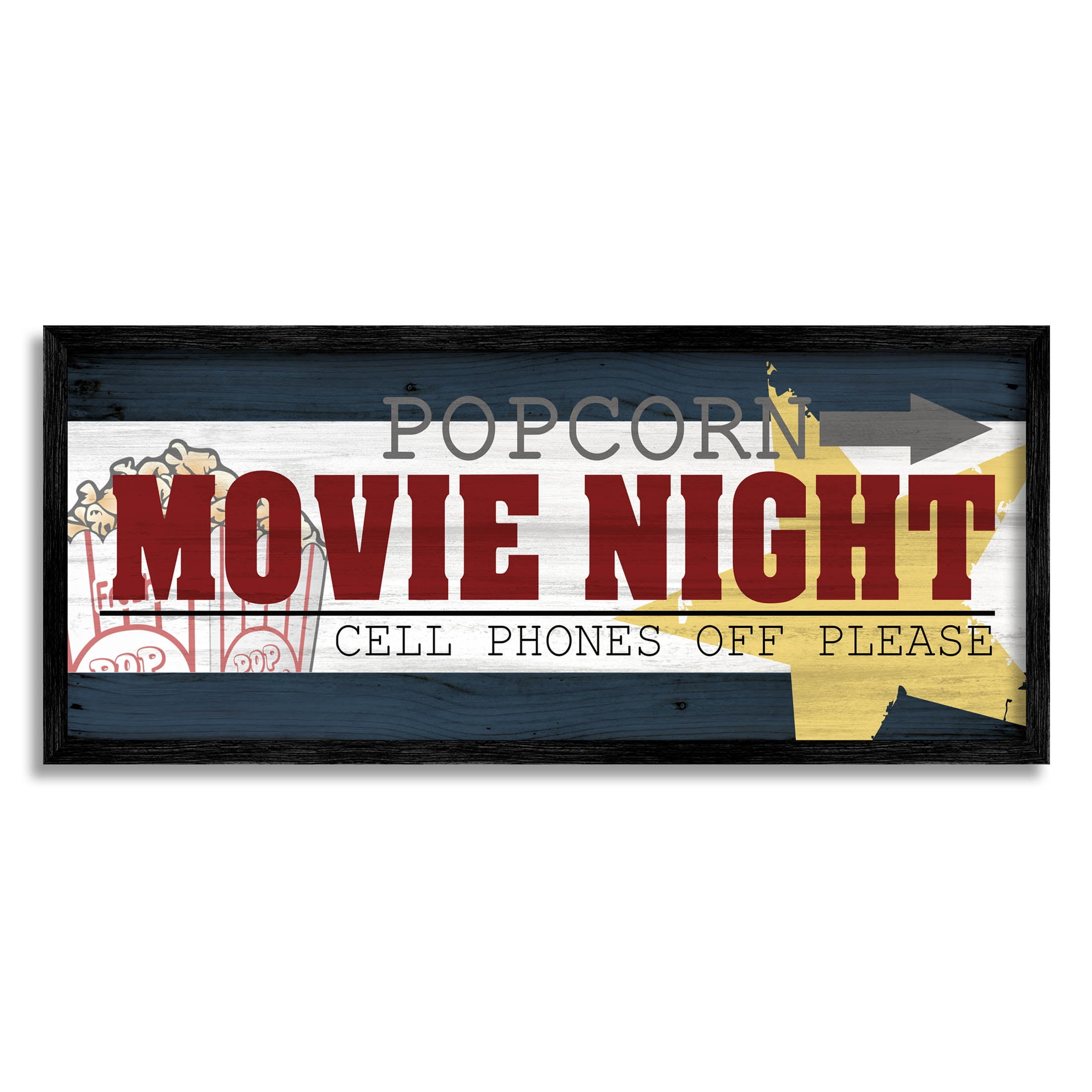 Movie Night Vintage Sign Typography Graphic Art Black Framed Art Print ...