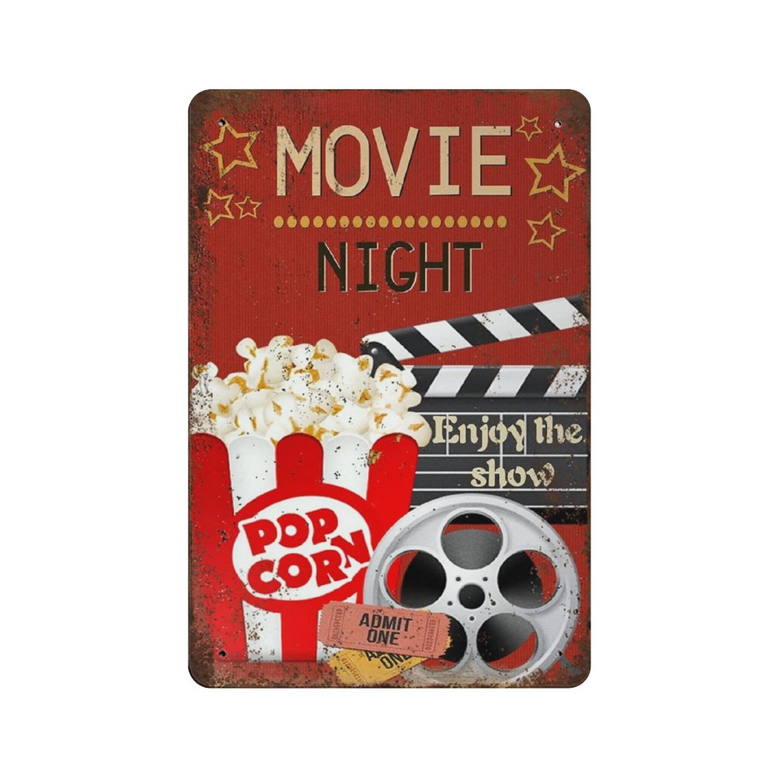 Movie Night tin sign Tin Sign Enjoy The Show with Popcorn Metal Sign ...