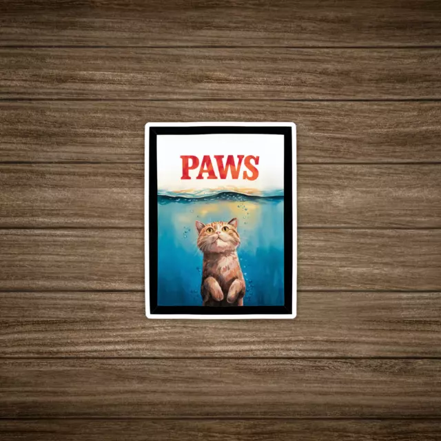 Movie Parody Cat Sticker - Paws Jaws Sticker Art - Feline Decal ...