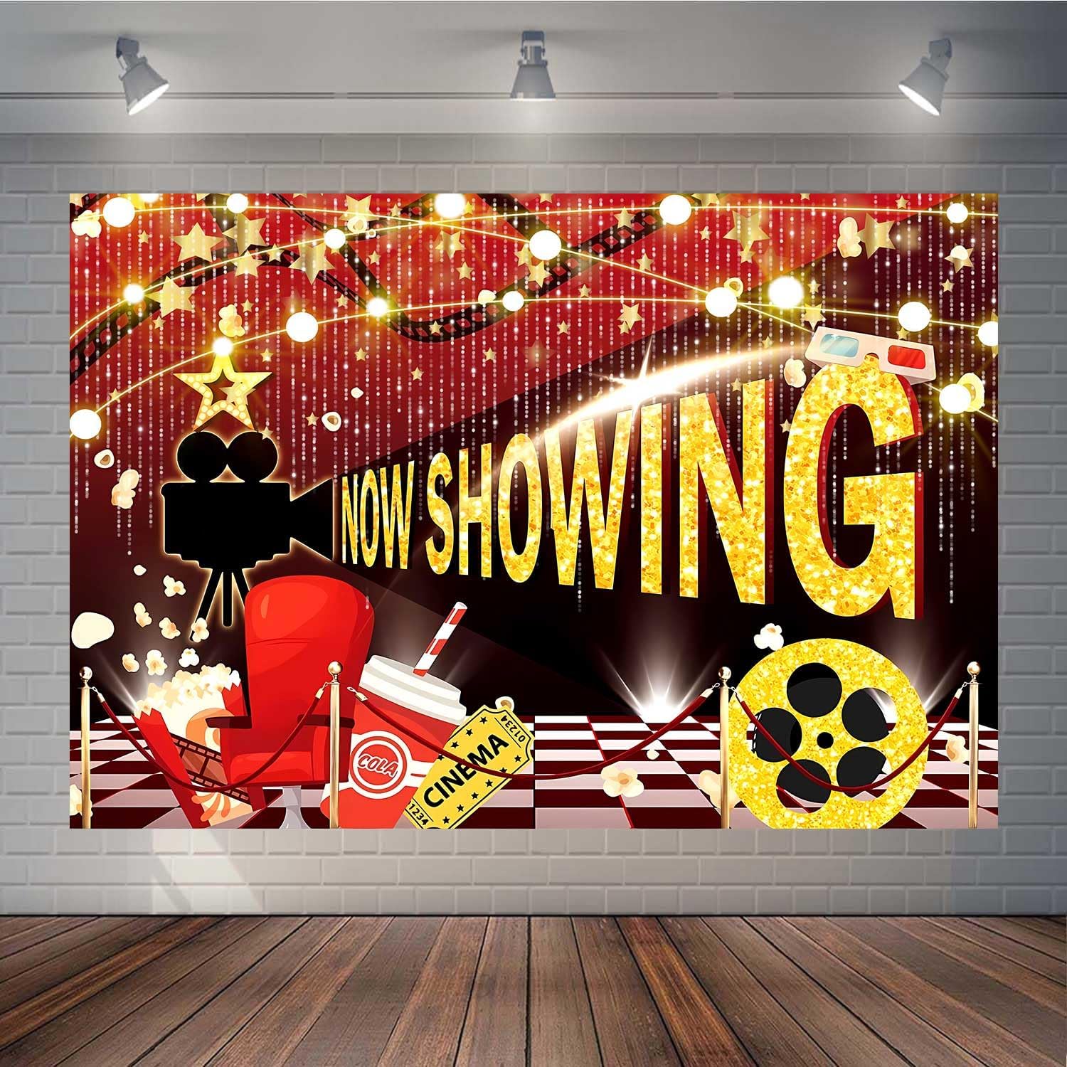 Movie Party Night Backdrop Movie Banner Theater Now Showing Lights ...