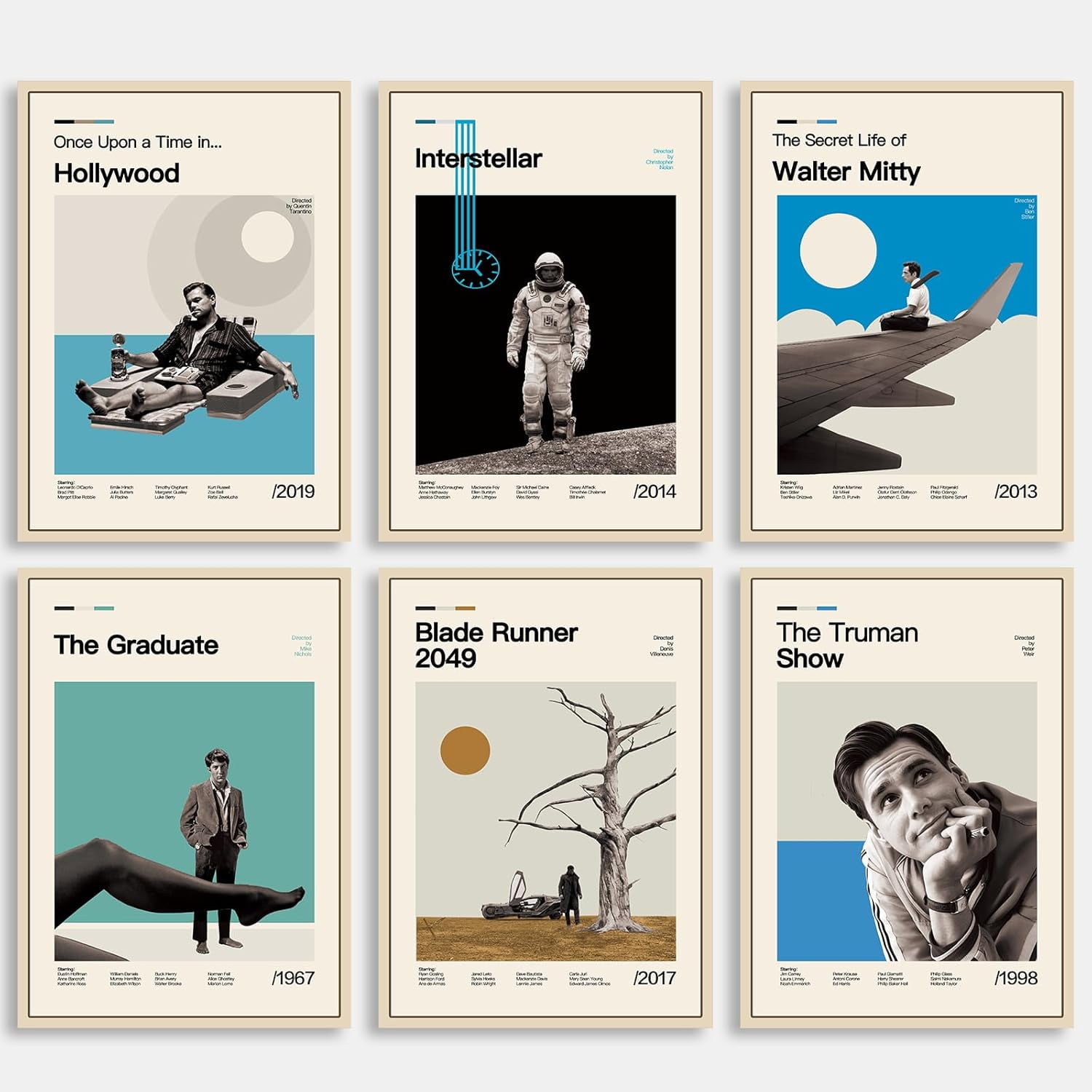 Movie Posters Set of 6 Unframed Canvas Wall Art A4 Size Classic Vintage ...