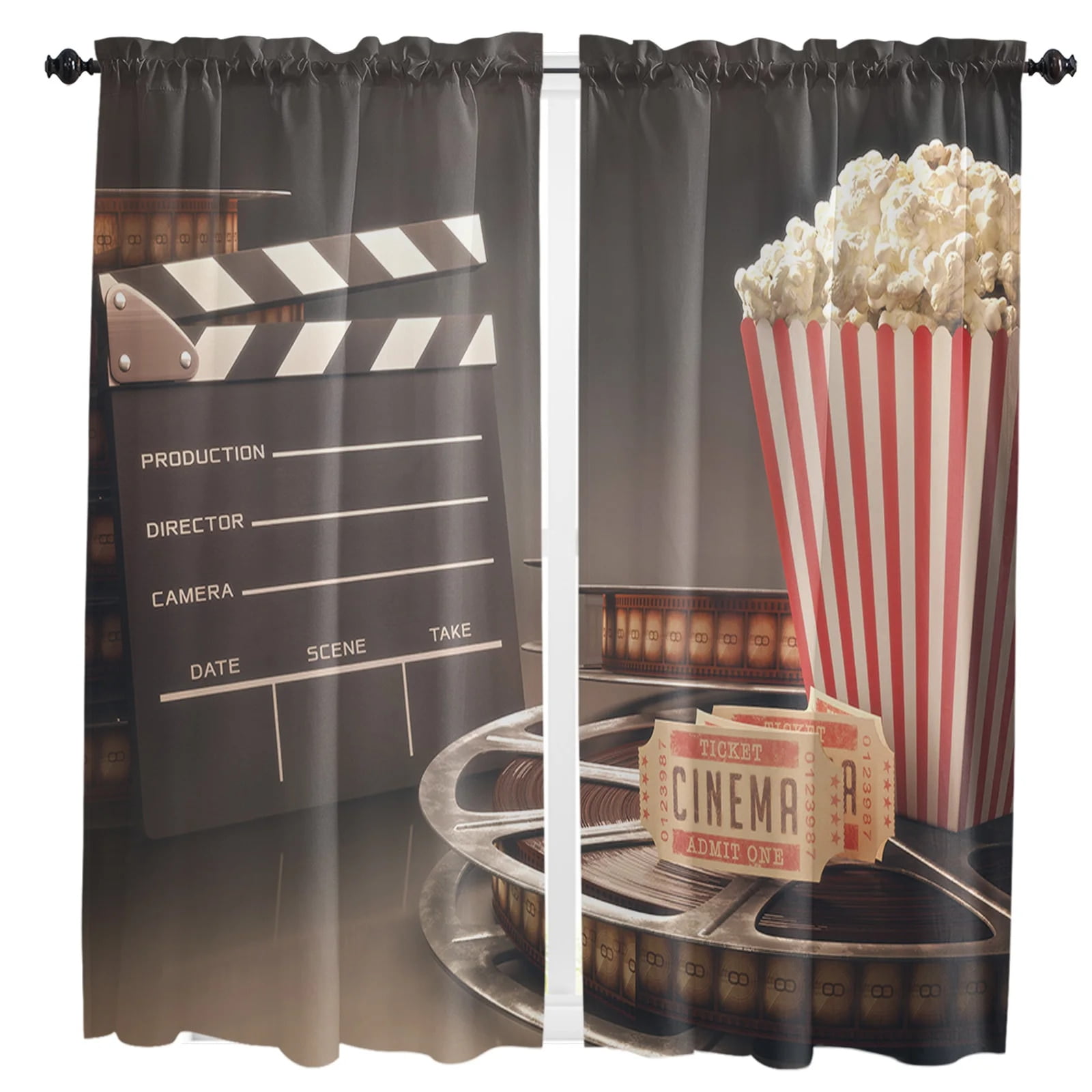 Movie Projector Popcorn Retro Style Curtains in the Kids Bedroom Living ...