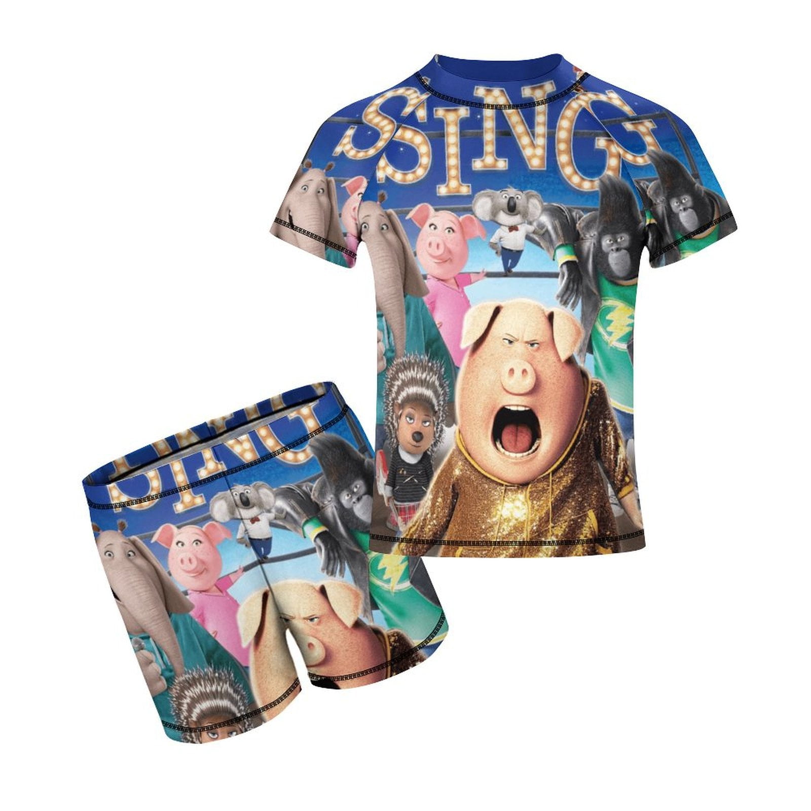 Movie Sing 2 Boys Rash Guard Set 2 Piece Swimsuits Short Sleeve Bathing ...
