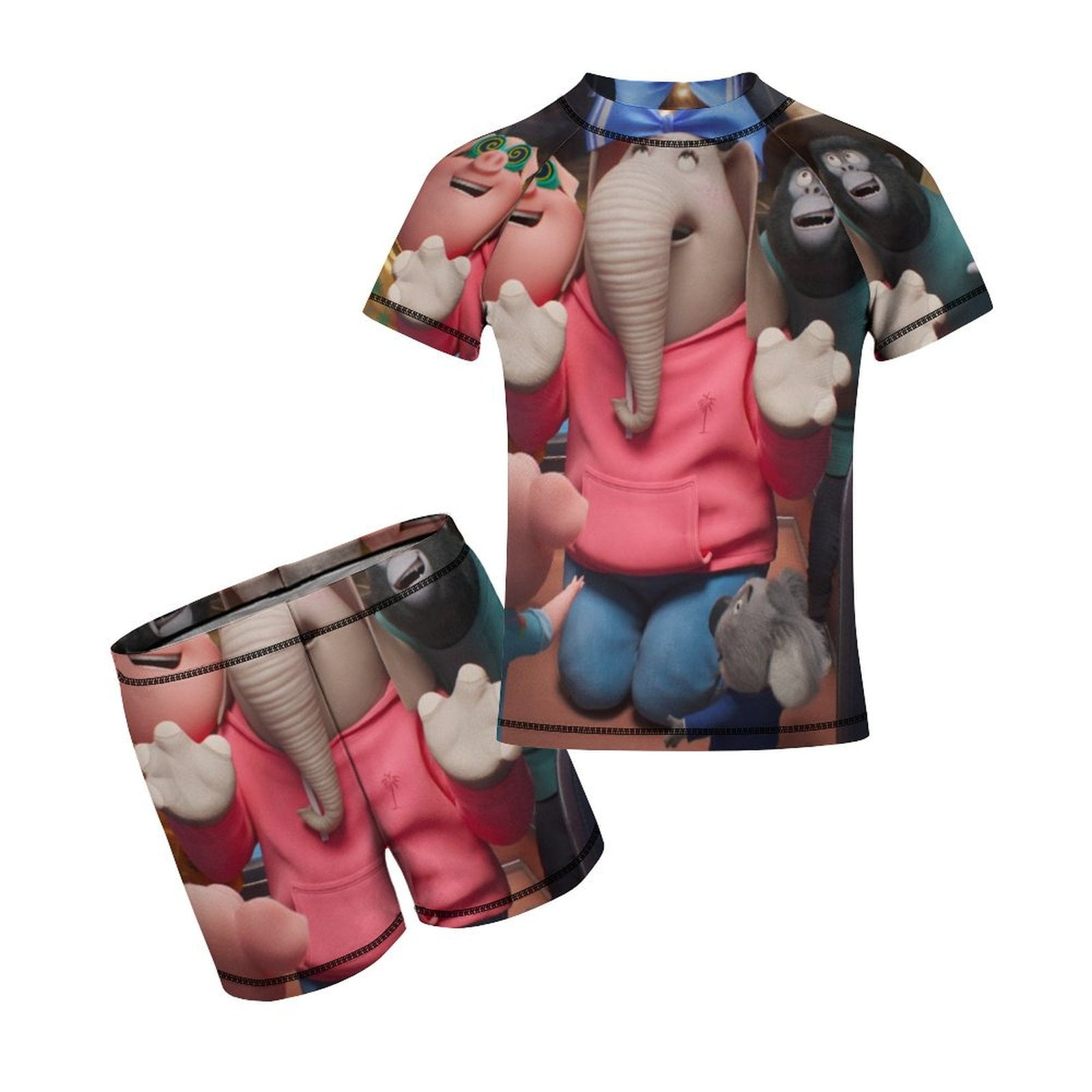 Movie Sing 2 Boys Rash Guard Set 2 Piece Swimsuits Short Sleeve Bathing ...