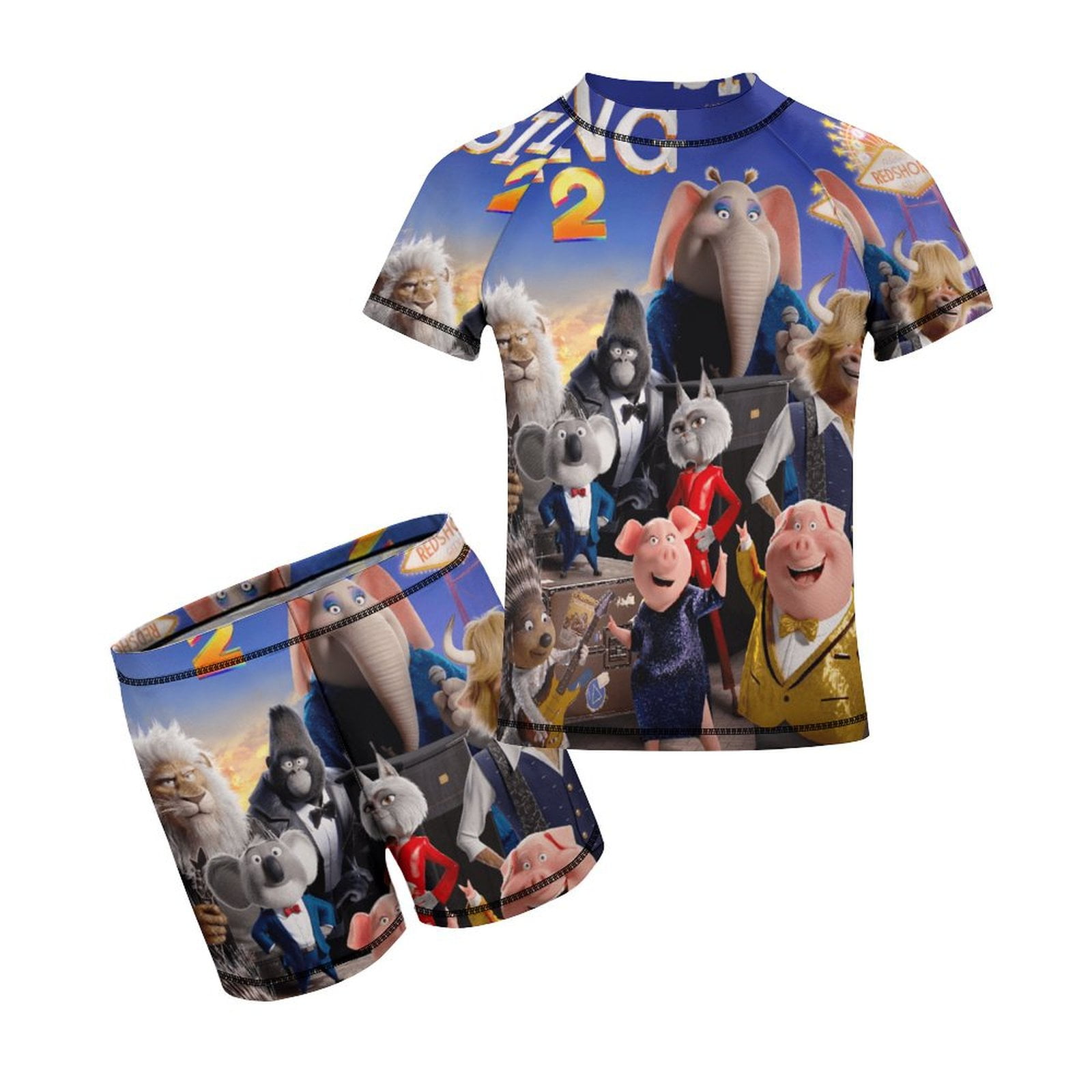 Movie Sing 2 Boys Rash Guard Set 2 Piece Swimsuits Short Sleeve Bathing ...