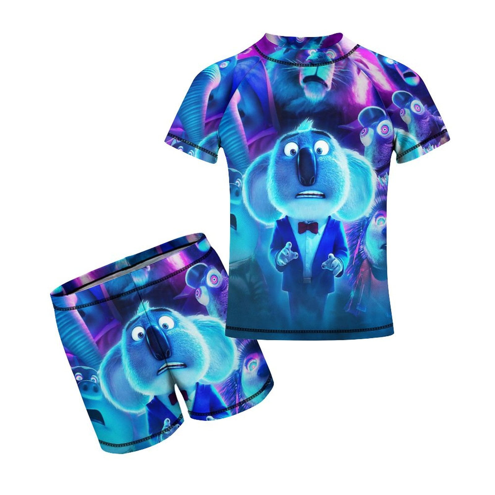 Movie Sing 2 Boys Rash Guard Set 2 Piece Swimsuits Short Sleeve Bathing ...