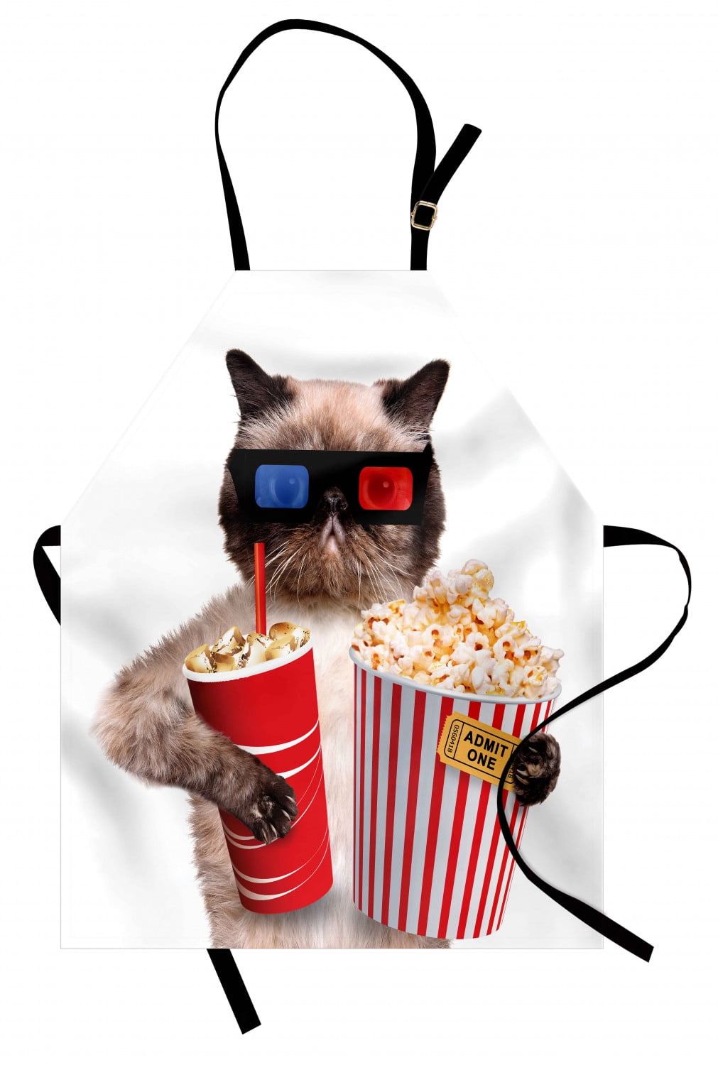 Movie Theater Apron Cat with Popcorn and Drink Watching Movie Glasses ...