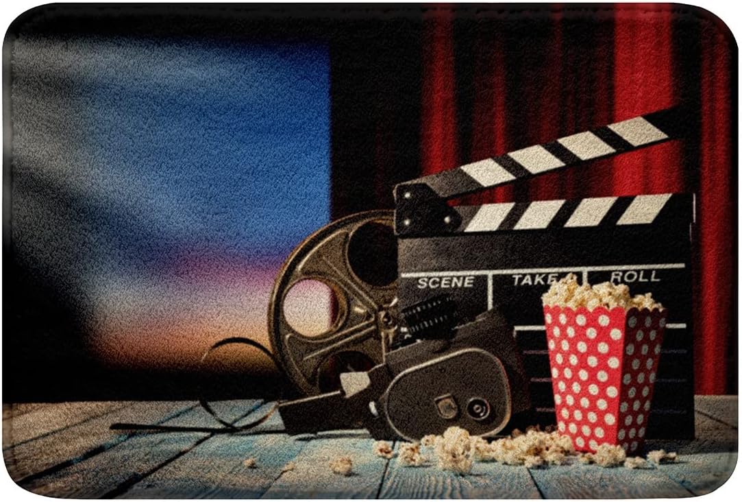 Movie Theater Bath Rugs Vintage Cinema Popcorn Bath Mat for Boys Girls ...