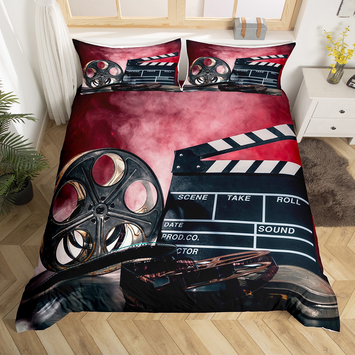 Movie Theater Bedding Set For Home Twin,Retro Black Film Cinema ...