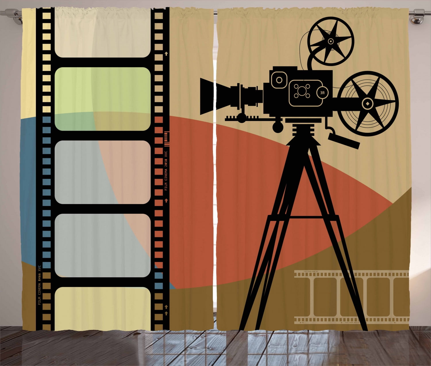 Ambesonne Movie Theater Curtains 2 Panel Set, Cinema Camera Pattern ...