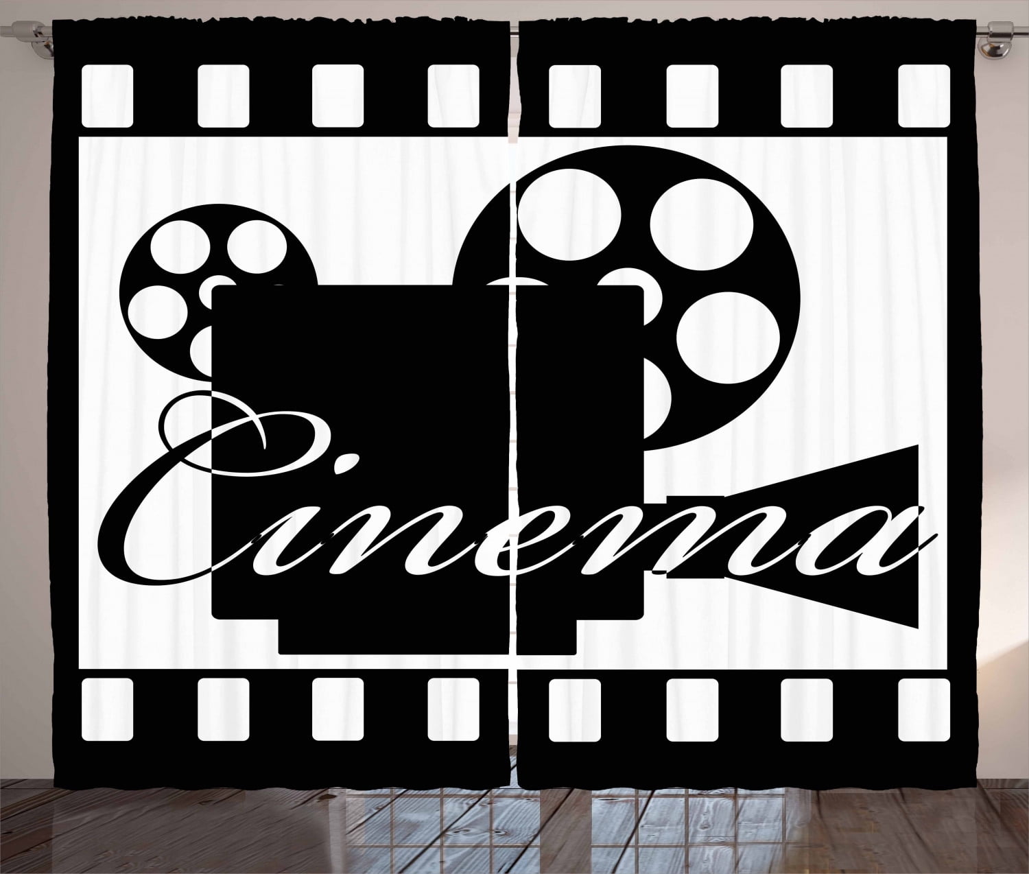 Ambesonne Movie Theater Curtains 2 Panel Set, Film Strip Frame, 108" x ...