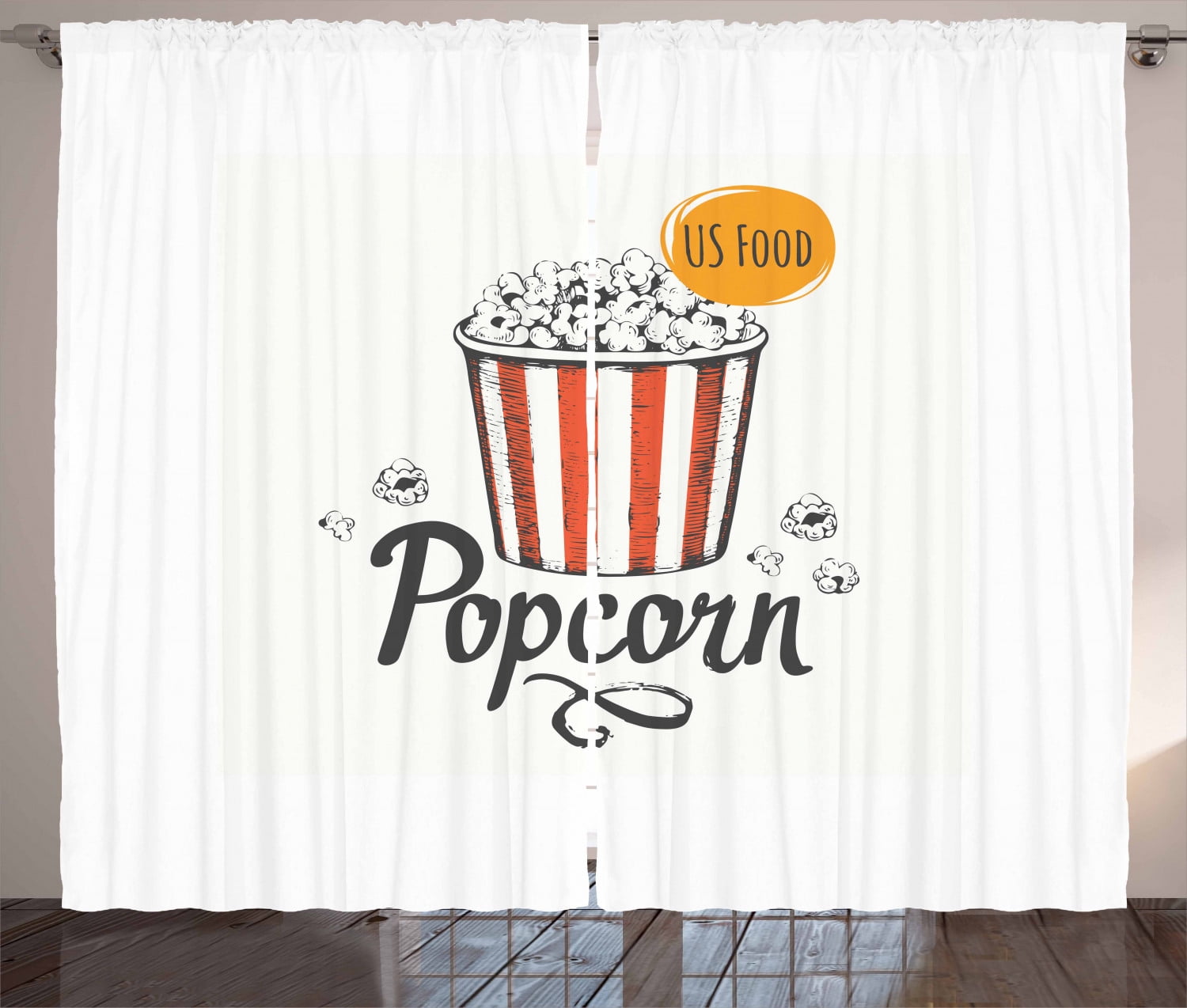 Ambesonne Movie Theater Curtains 2 Panel Set, Sketch Popcorn, 108" x ...