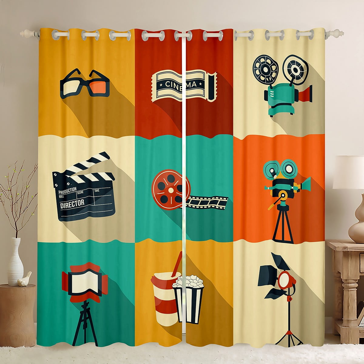 Movie Theater Curtains & Drapes 42"Wx90"L Vintage Cinema Theme Blackout ...