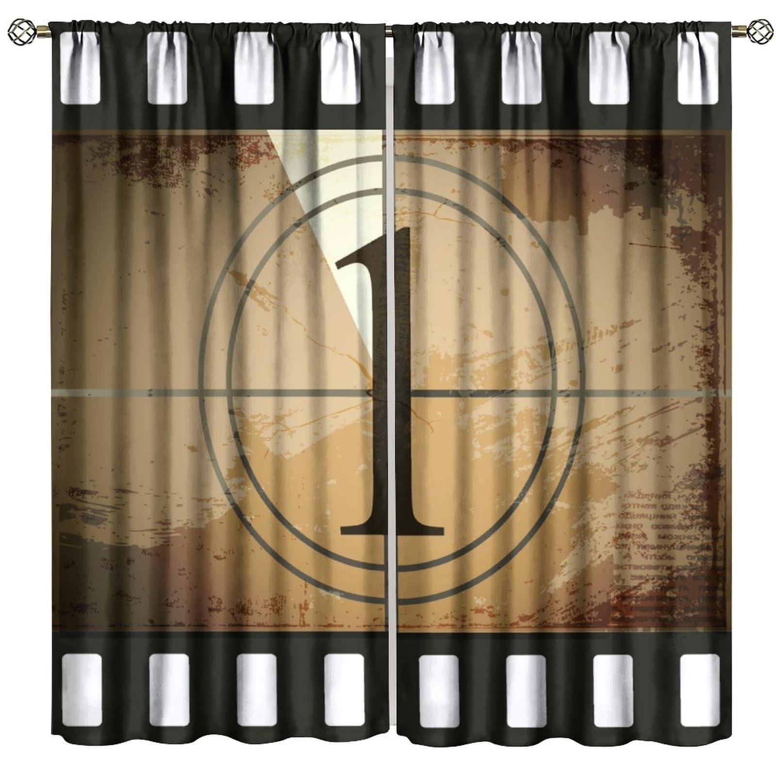 Movie Theater Curtains, Retro Home Cinema Film Strips Popcorn Drink ...