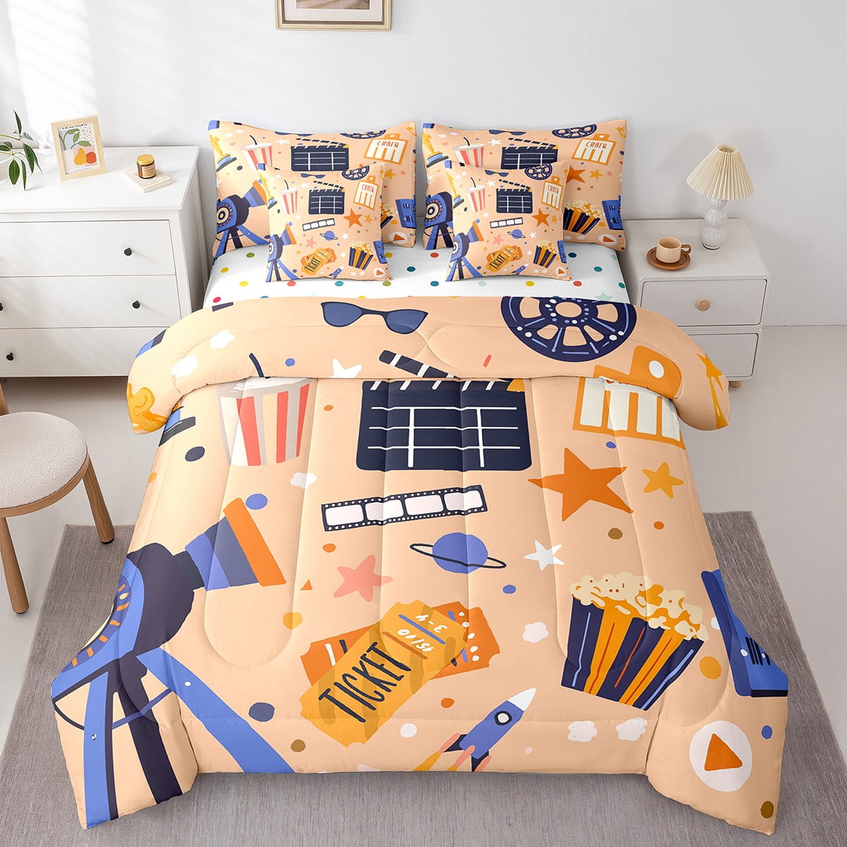 Movie Theater Decor Bed in a Bag King Size Comforter Set 7 Pieces ...